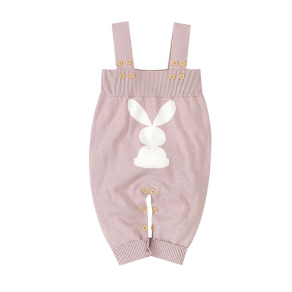 One Pieces | Pink Knit Bunny Jumpsuit Overalls | Poshmark